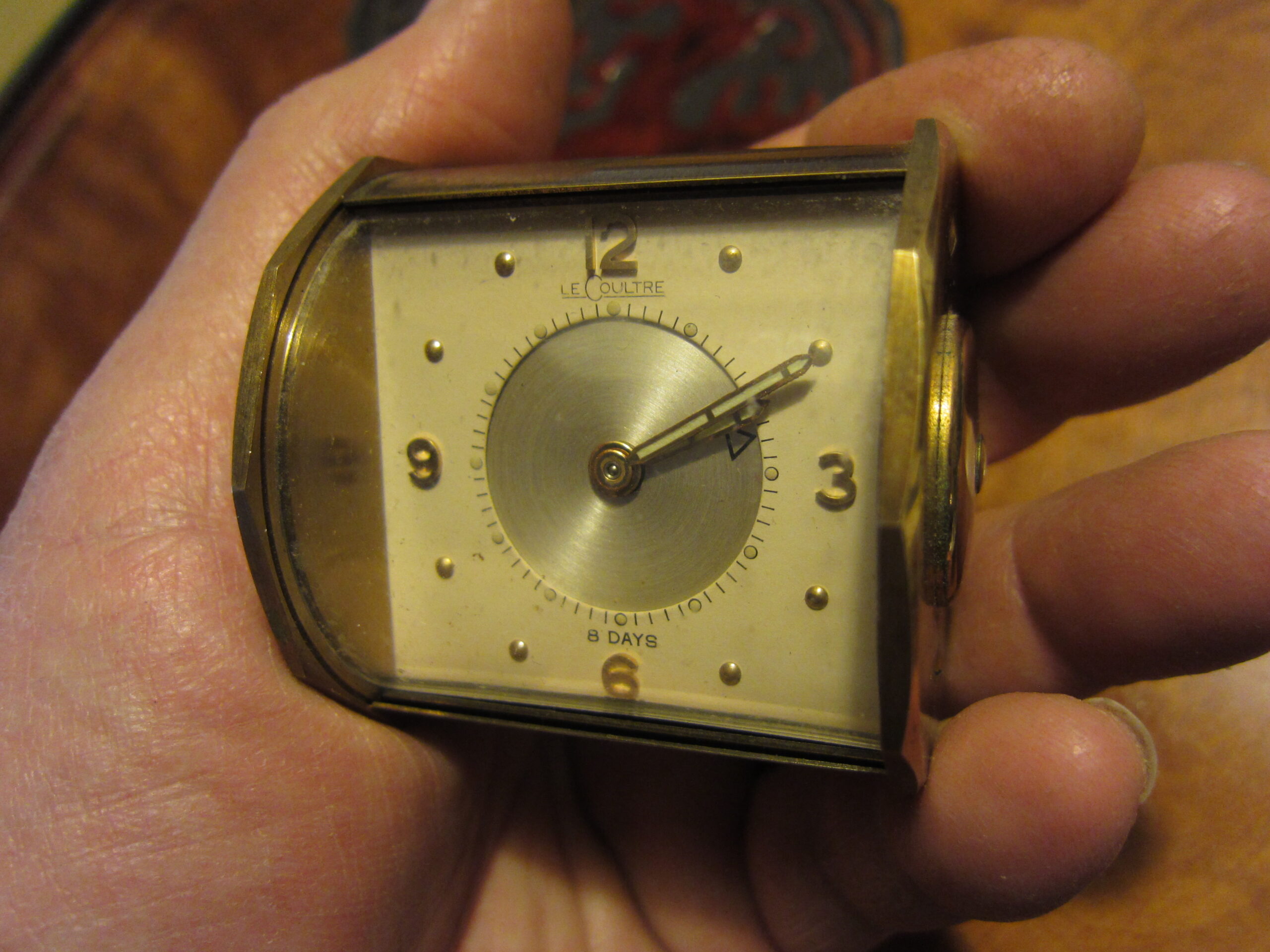 LeCoultre 8 Day Travel Alarm Clock Swiss Made with Shutter Case