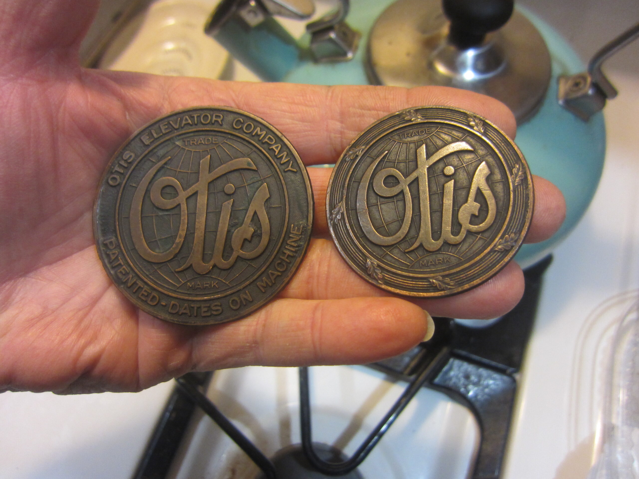 Otis Elevator Company Sign, Historic Co, Bronze Brass Otis Button