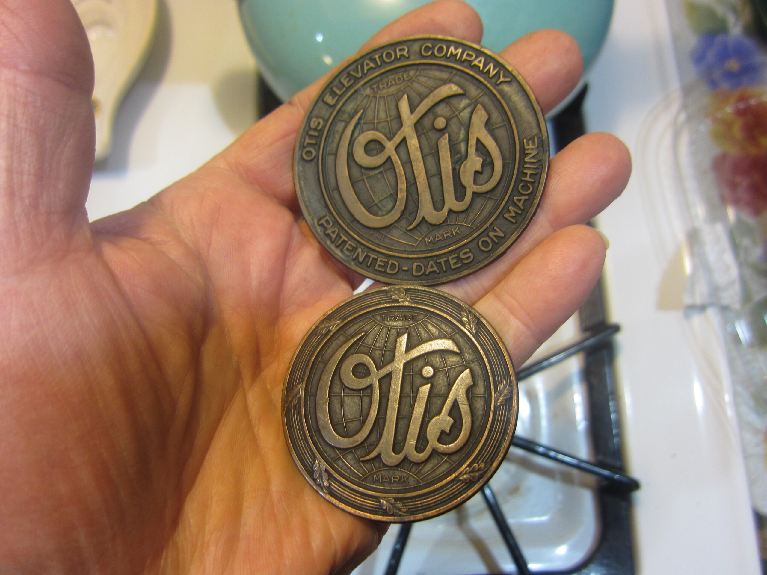 Otis Elevator Company Sign, Historic Co, Bronze Brass Otis Button