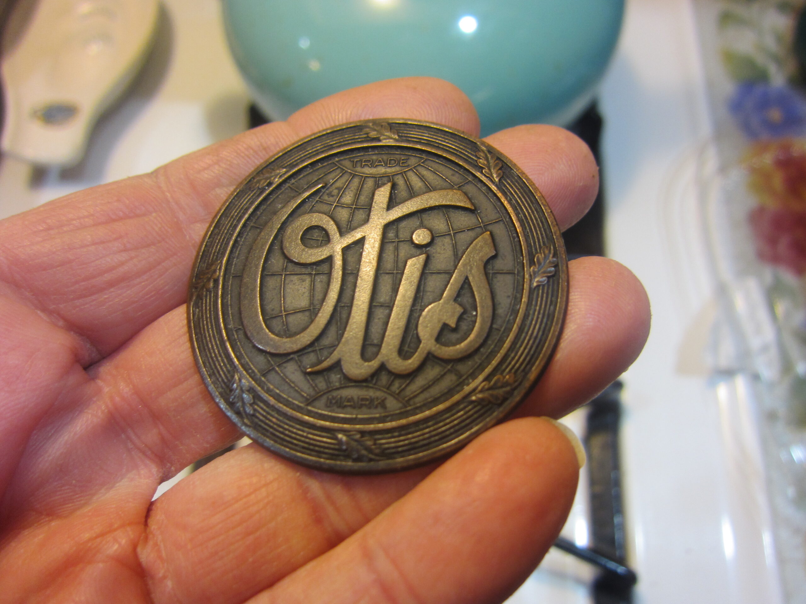 Otis Elevator Company Sign, Historic Co, Bronze Brass Otis Button