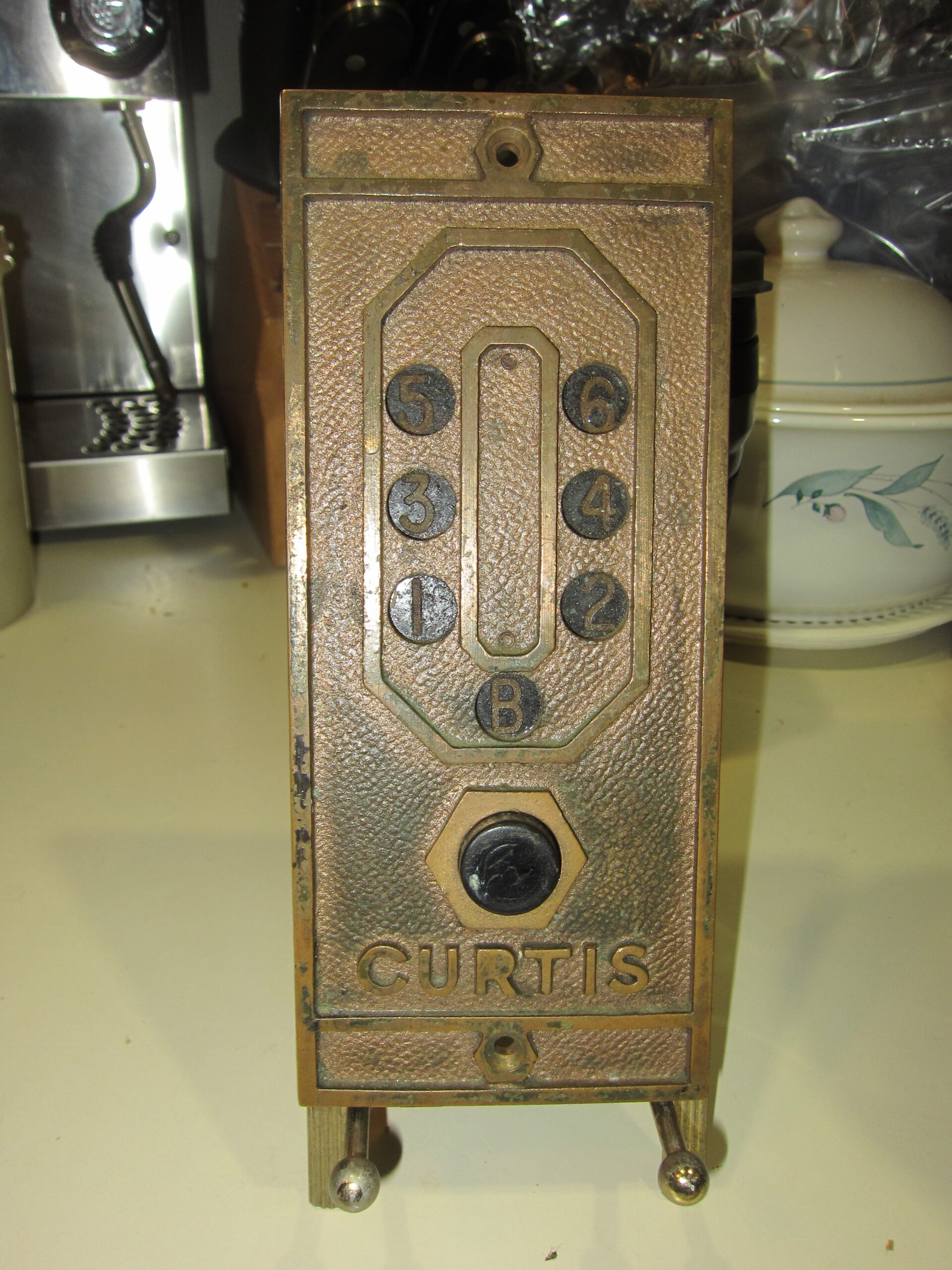 Curtis Elevator Company Call Button, Bronze Elevator Car Call