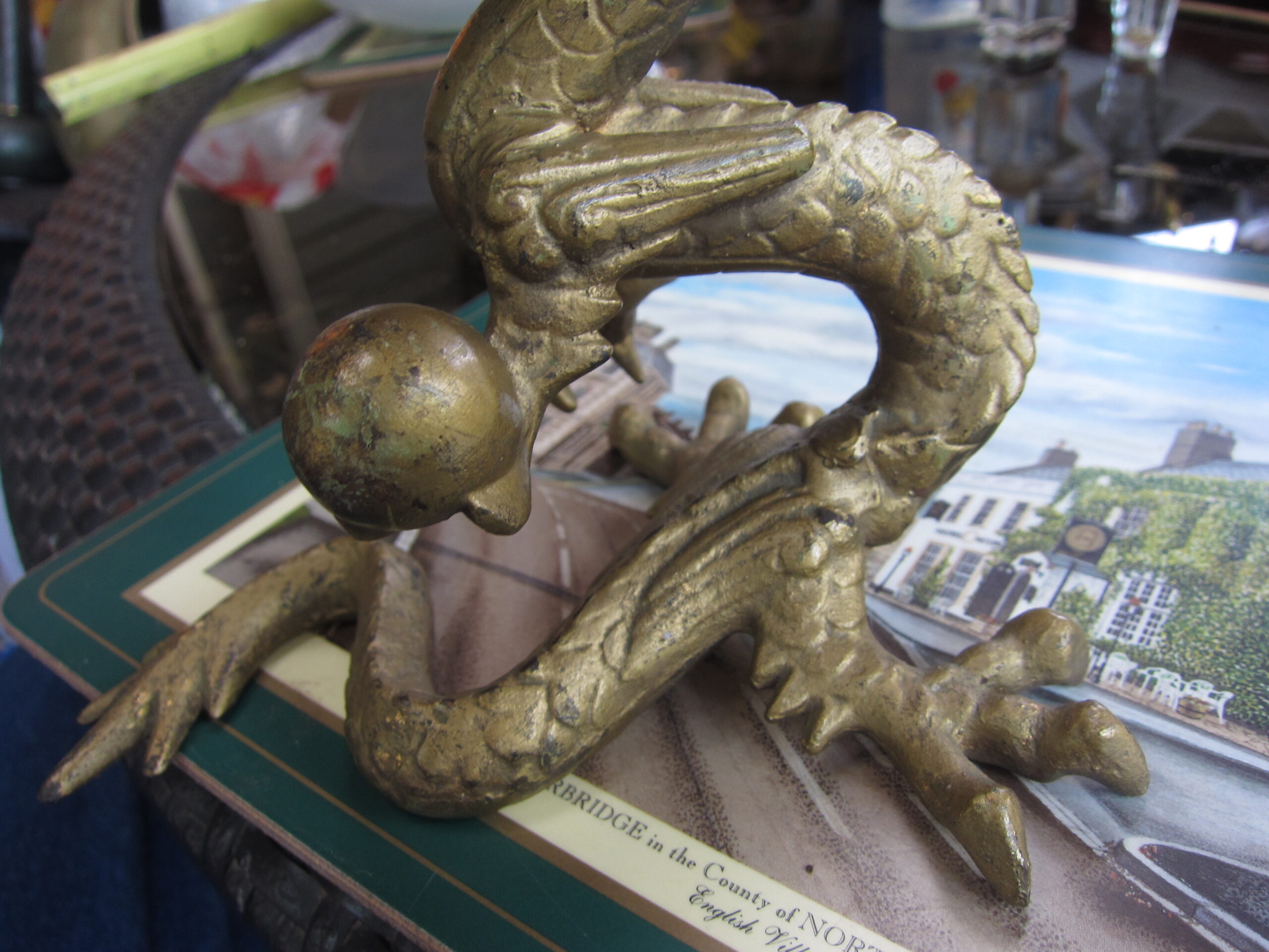 Gilt Cast Iron Dragon Sculpture, Good Luck Dragon, Japanese