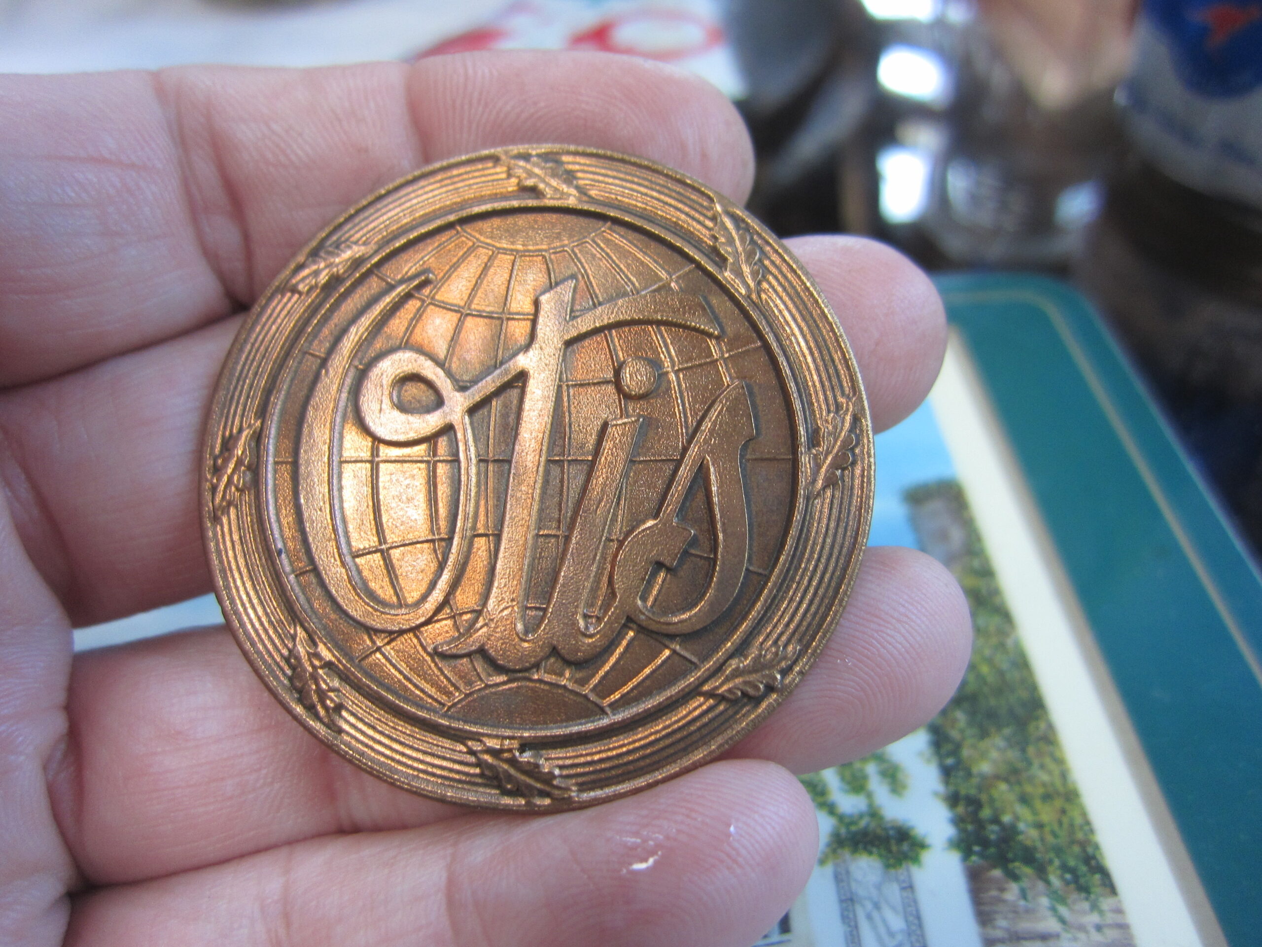 Otis Elevator Company Sign, Historic Co, Bronze Brass Otis Button