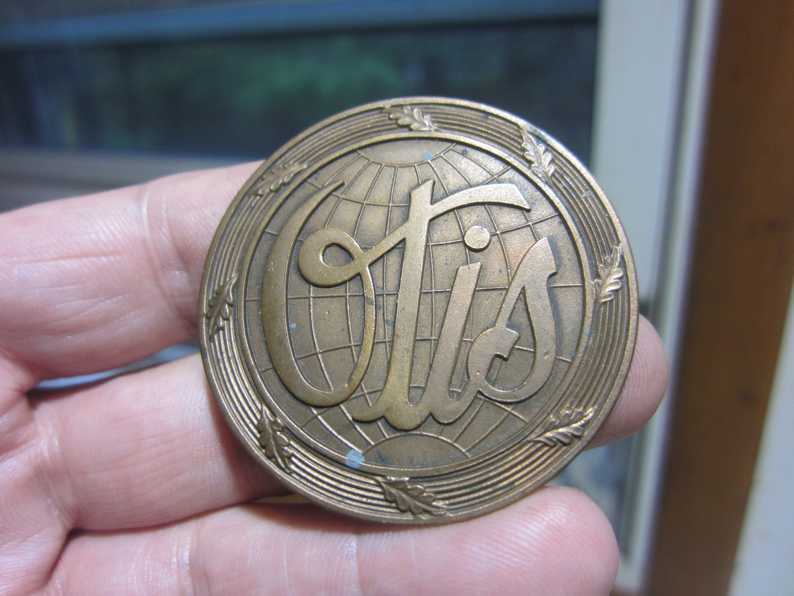 Otis Elevator Company Sign, Historic Co, Bronze Brass Otis Button