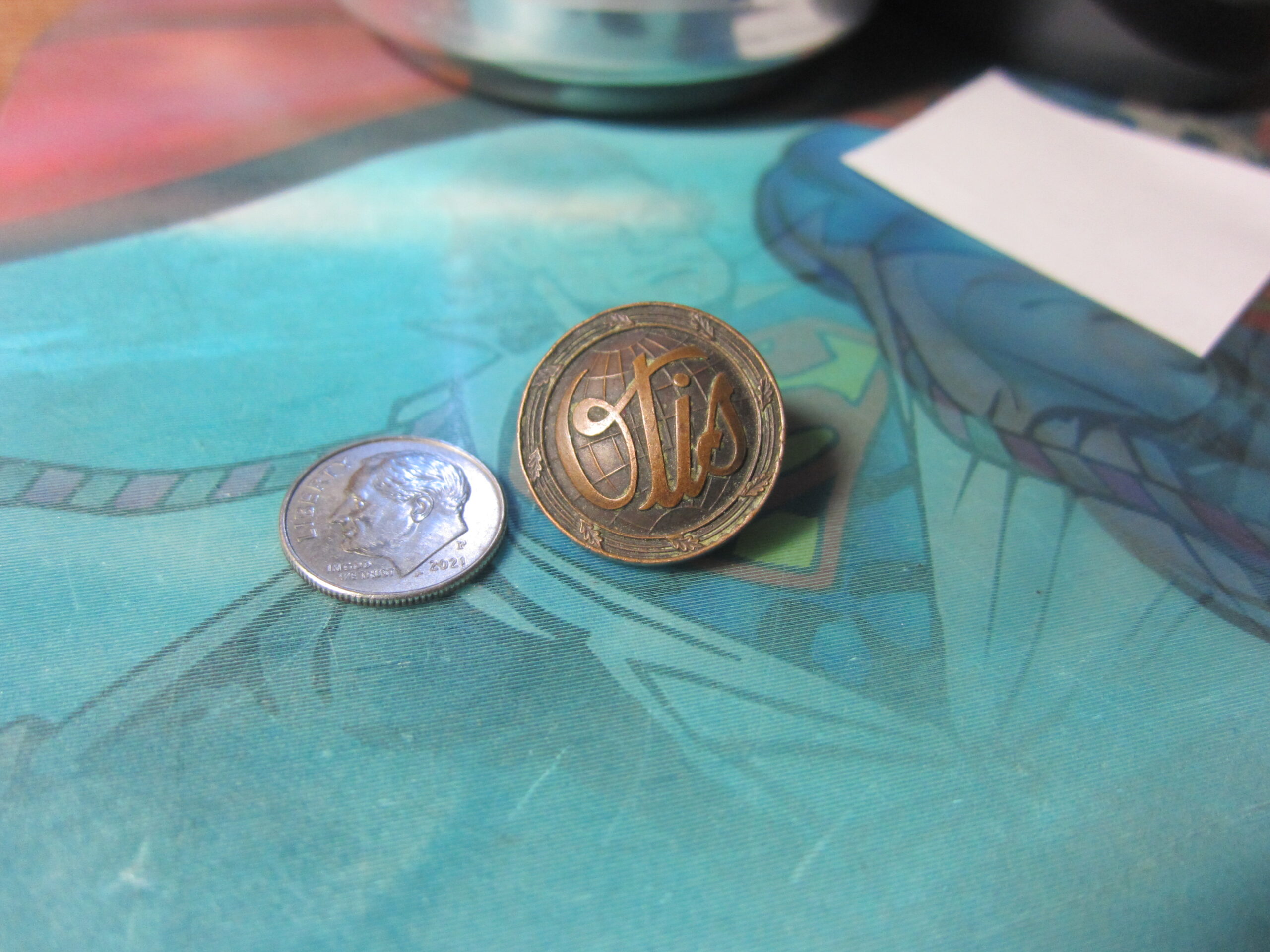 Otis Elevator Company Sign, Historic Co, Bronze Brass Otis Button
