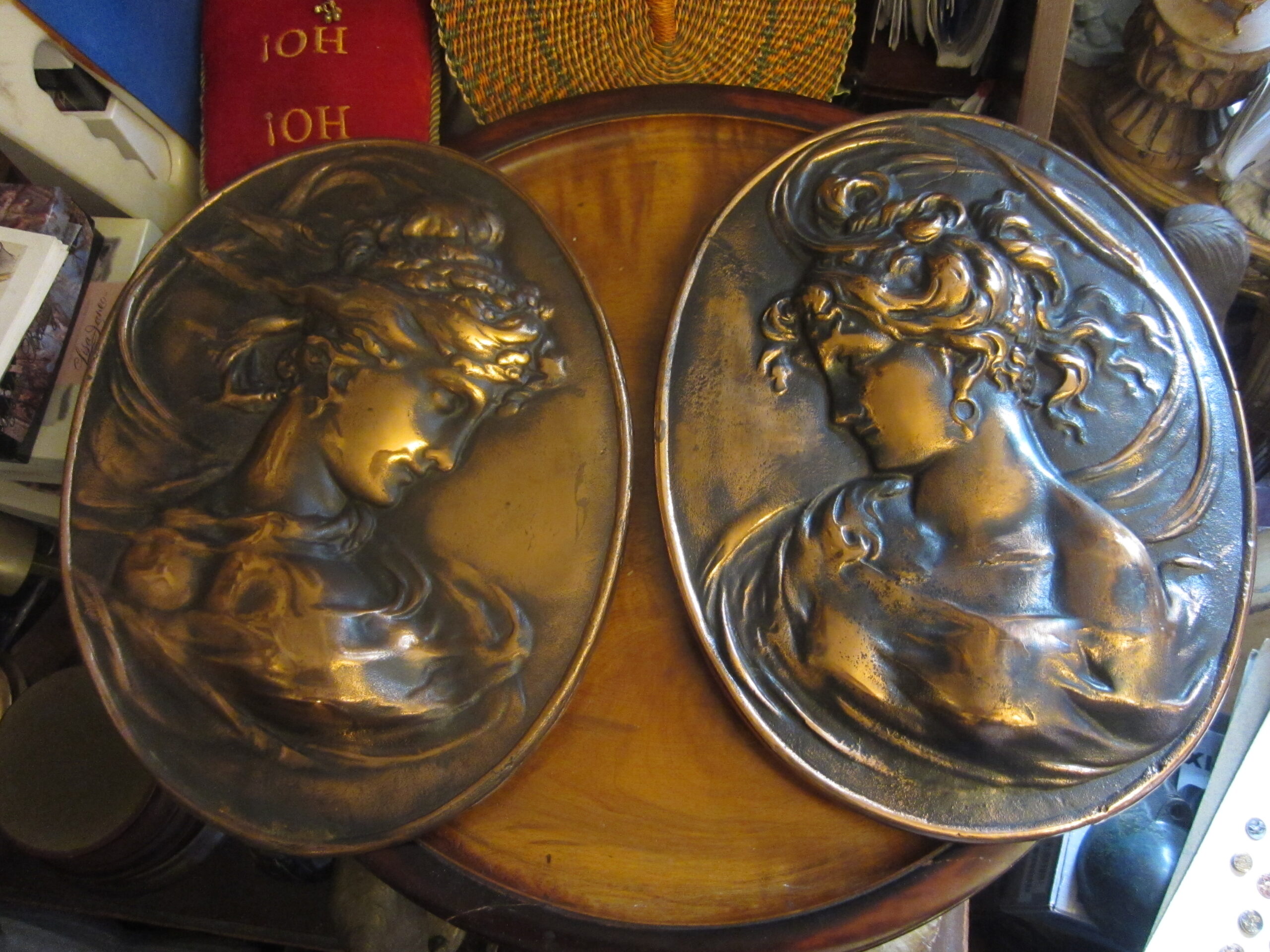 Cast Metal High Relief Beautiful Woman Art Nouveau Plaques,